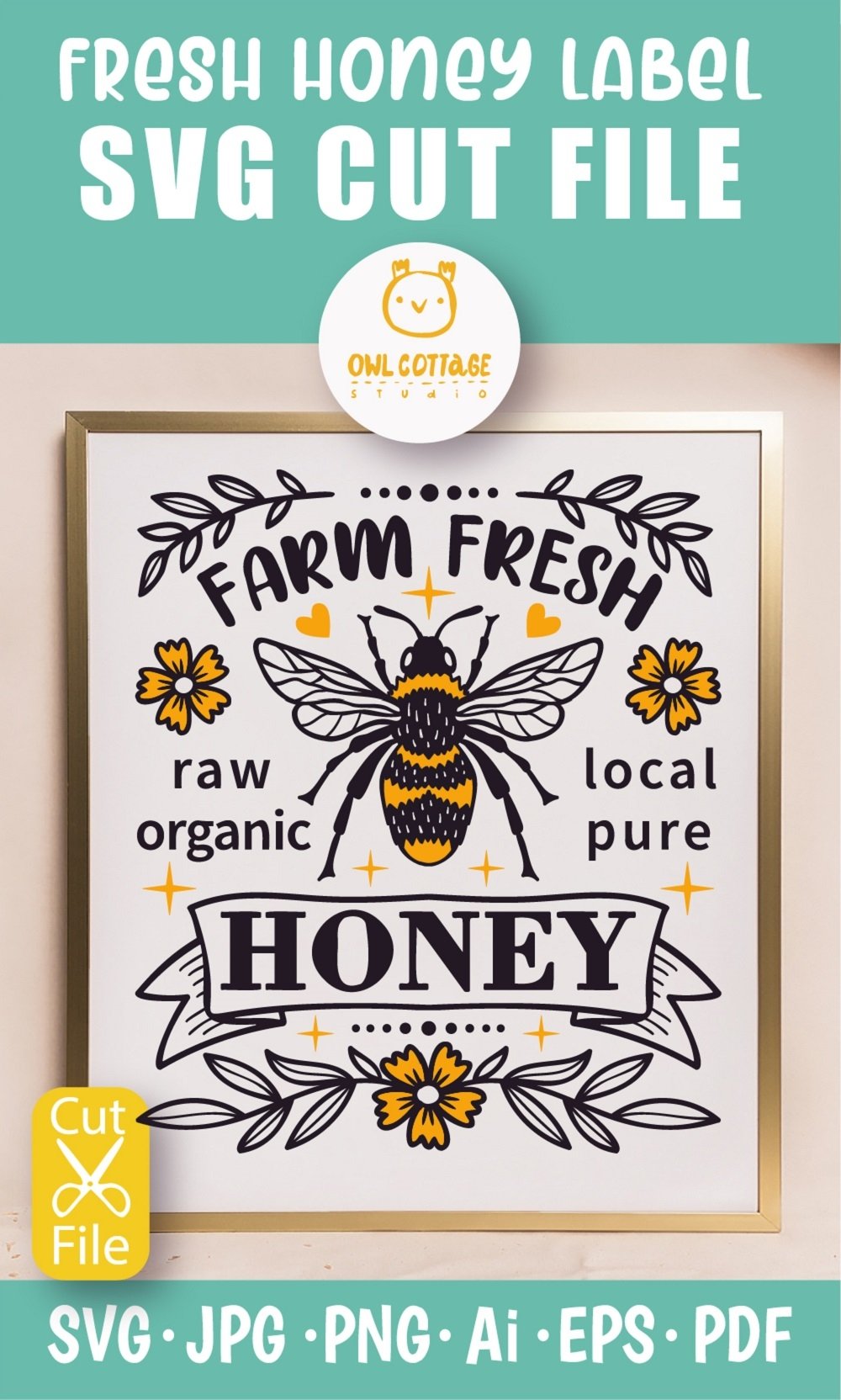 Farm Fresh Raw Honey SVG| Honey Packaging Design Cut File