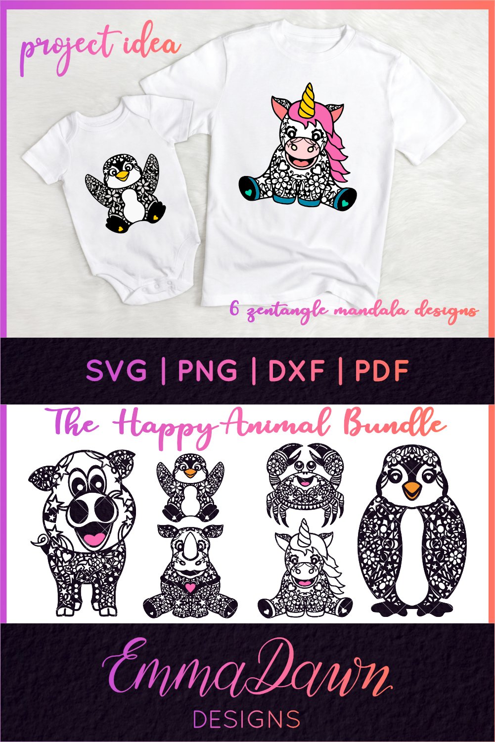 Happy Animal SVG Bundle | Animal Zentangle Cut File Bundle