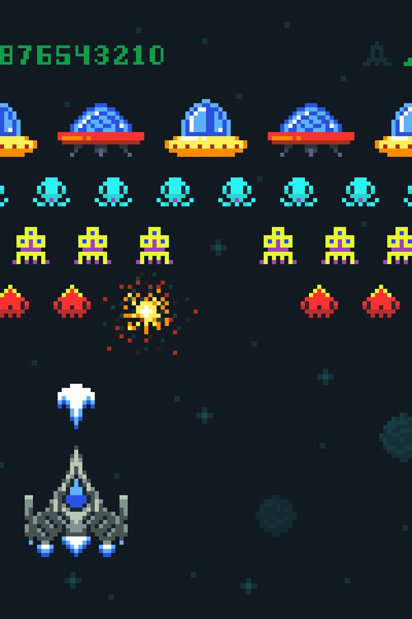 Vintage video space arcade game vector pixel design with spa