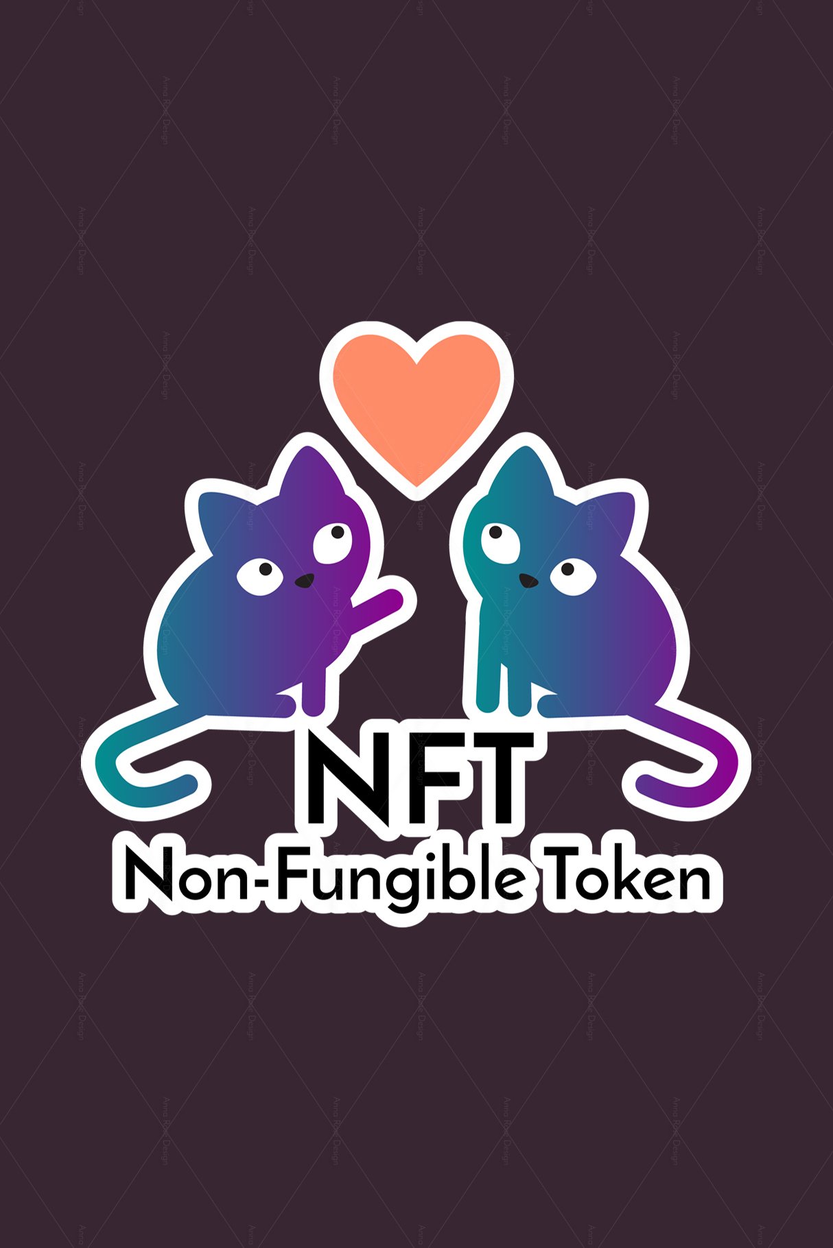 Cute neon cats, heart and text non fungible token NFT print