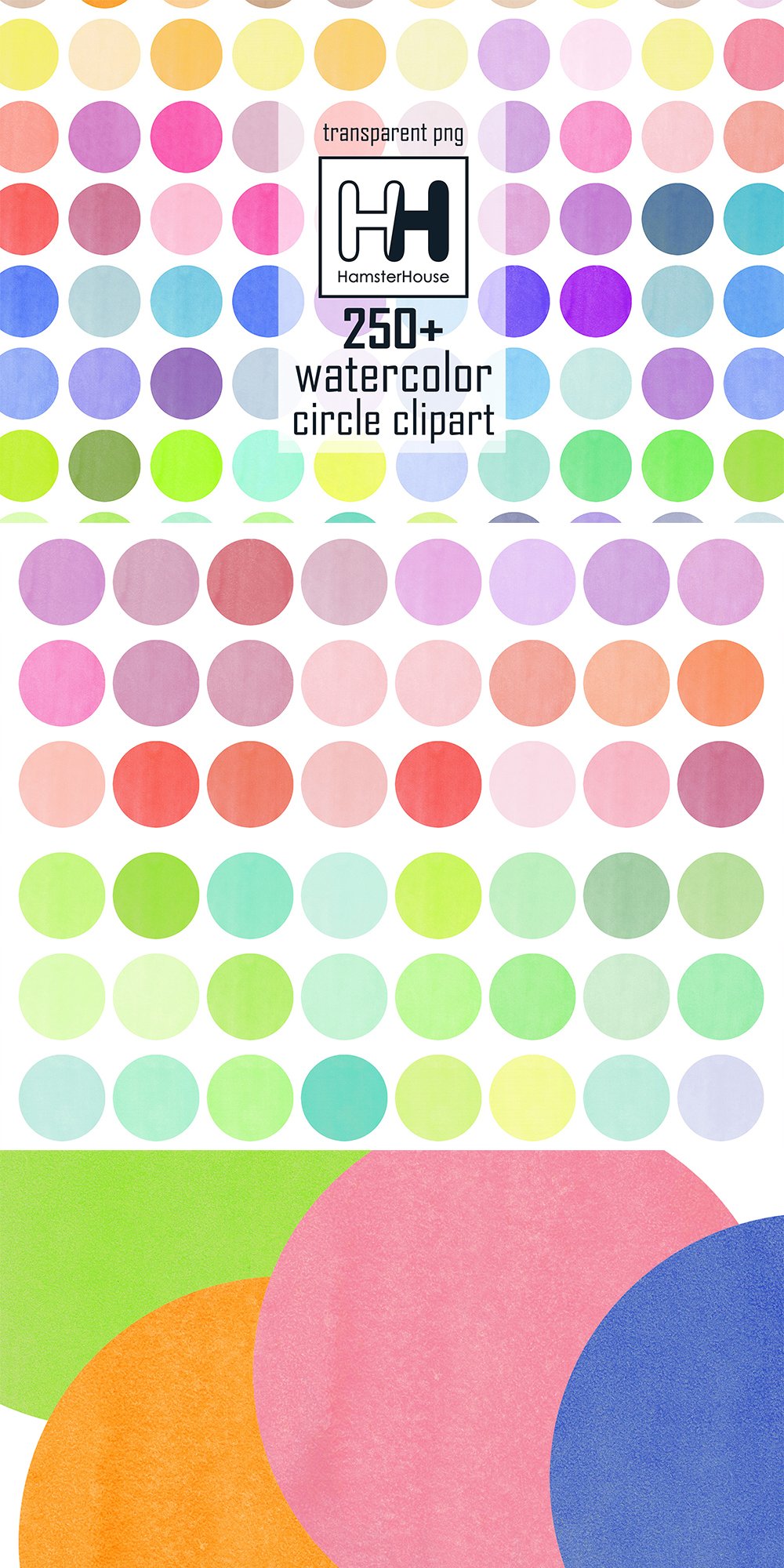250 Watercolor Circles Clipart, png