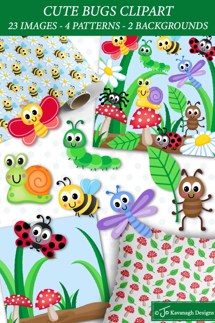 Cute bugs clipart graphics & illustrations, insects C45