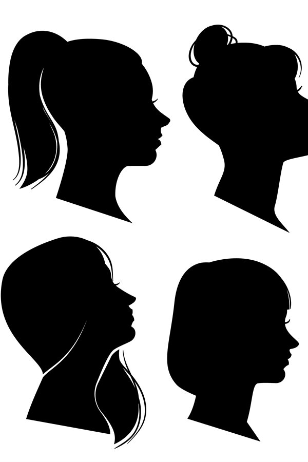 Woman heads in profile. Beautiful female faces profiles, bla
