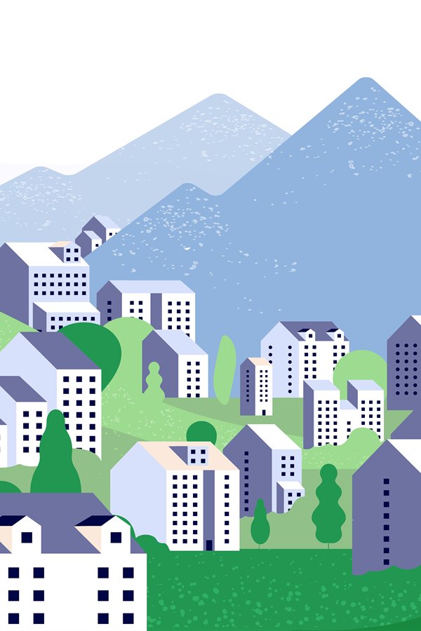 Minimal cityscape. Nature landscape with modern buildings. C