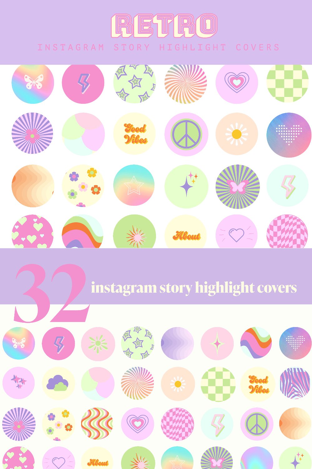retro groovy pastel instagram highlight covers