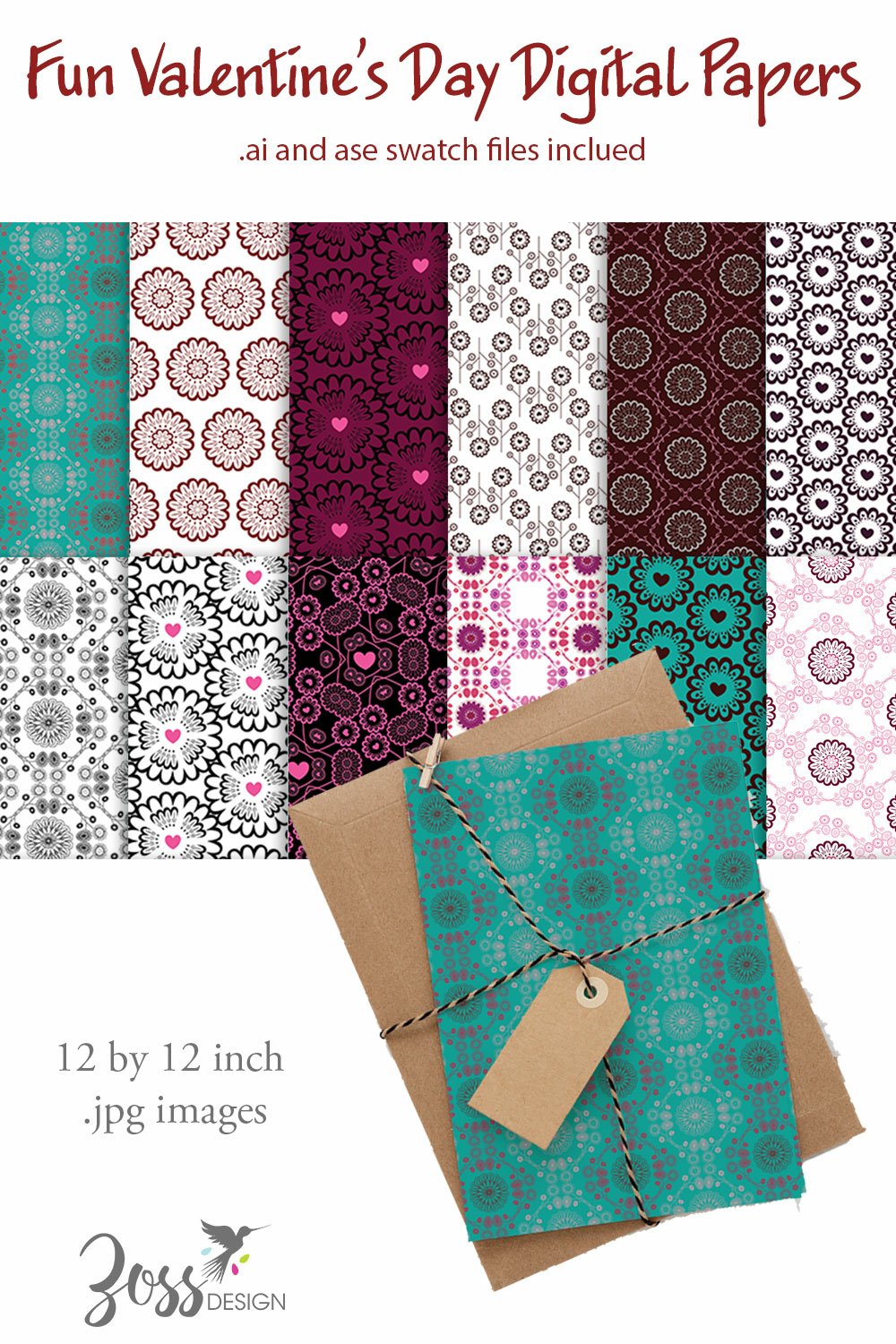 Heart Fun Valentine digital paper patterns