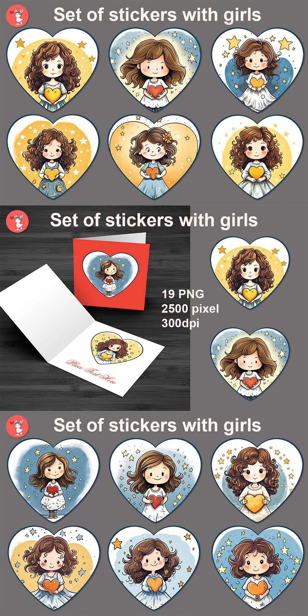 Set of stickers with girls