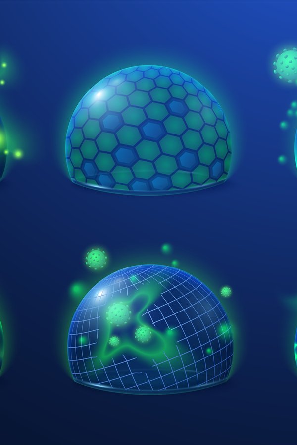 Transparent protection. Safety shield, energy bubbles for pr