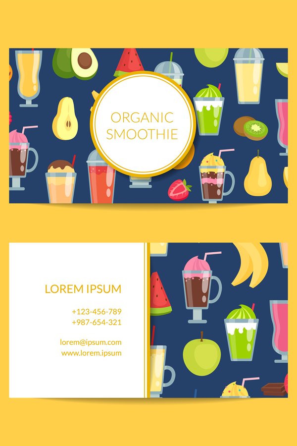 Vector flat smoothie elements business card template illustr