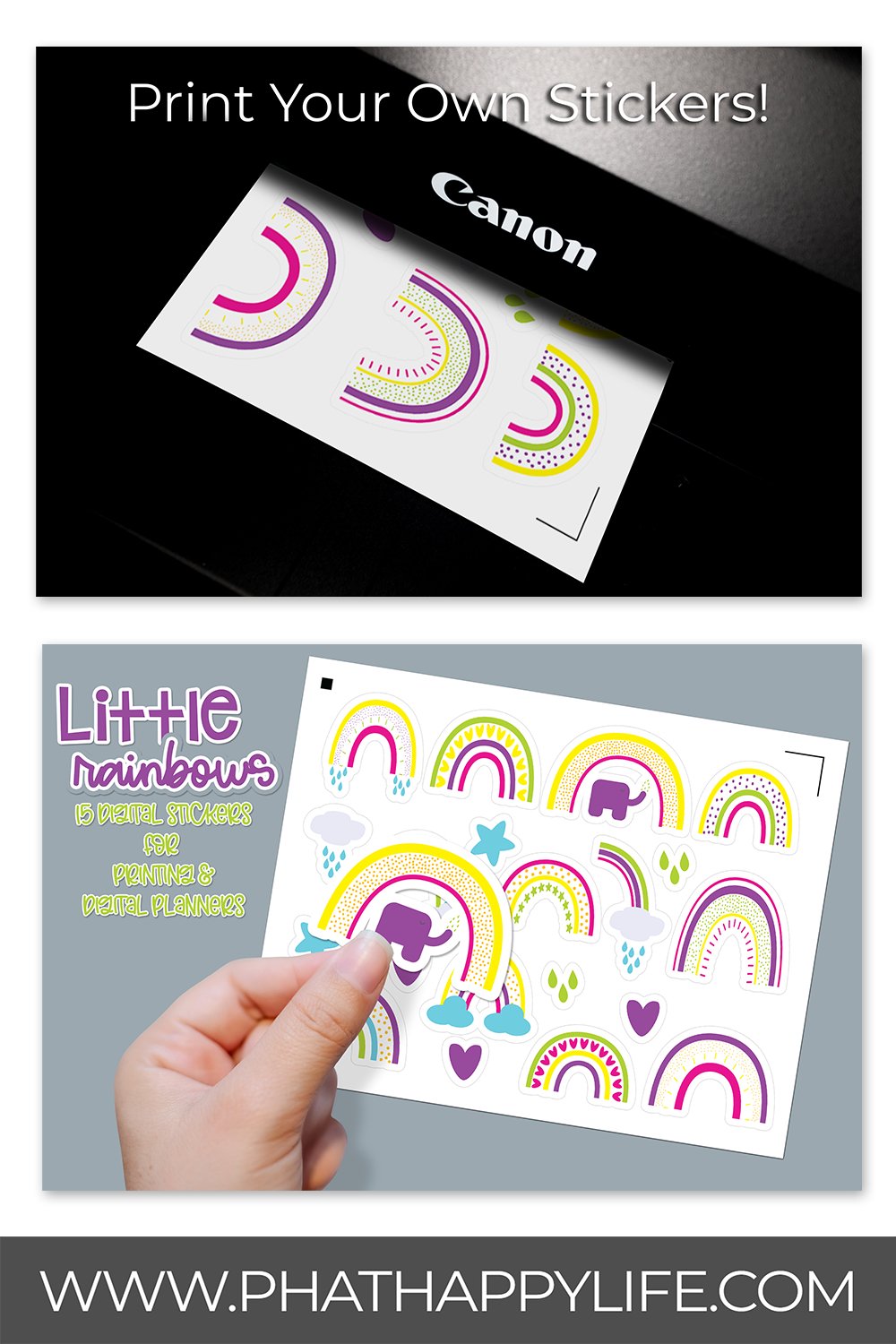 Neon Rainbows | Printable Digitall Stickers | 15 Designs