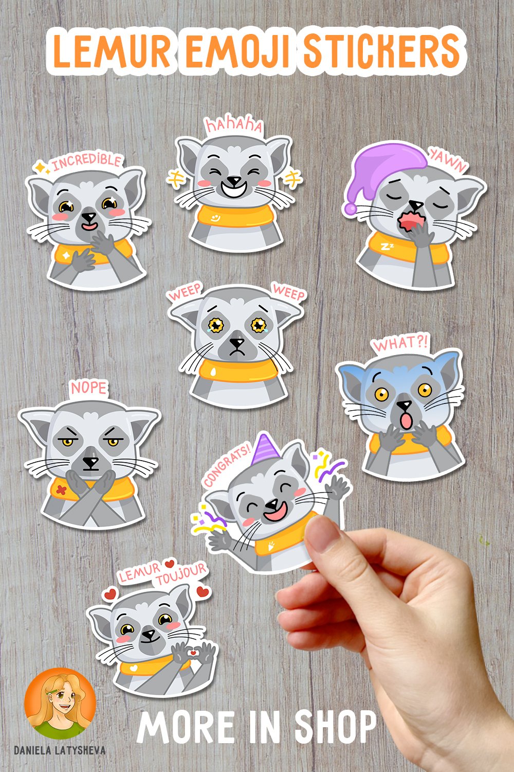 Lemur Emoji Printable sticker set, cartoon sticker bundle