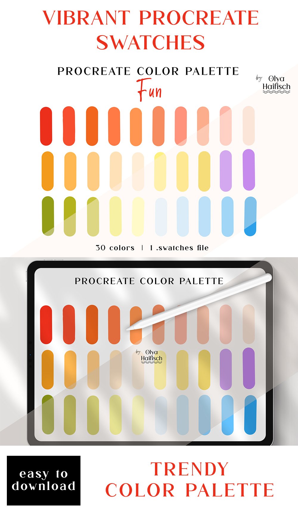 Bright Procreate Color Palette. Colorful Procreate Swatches