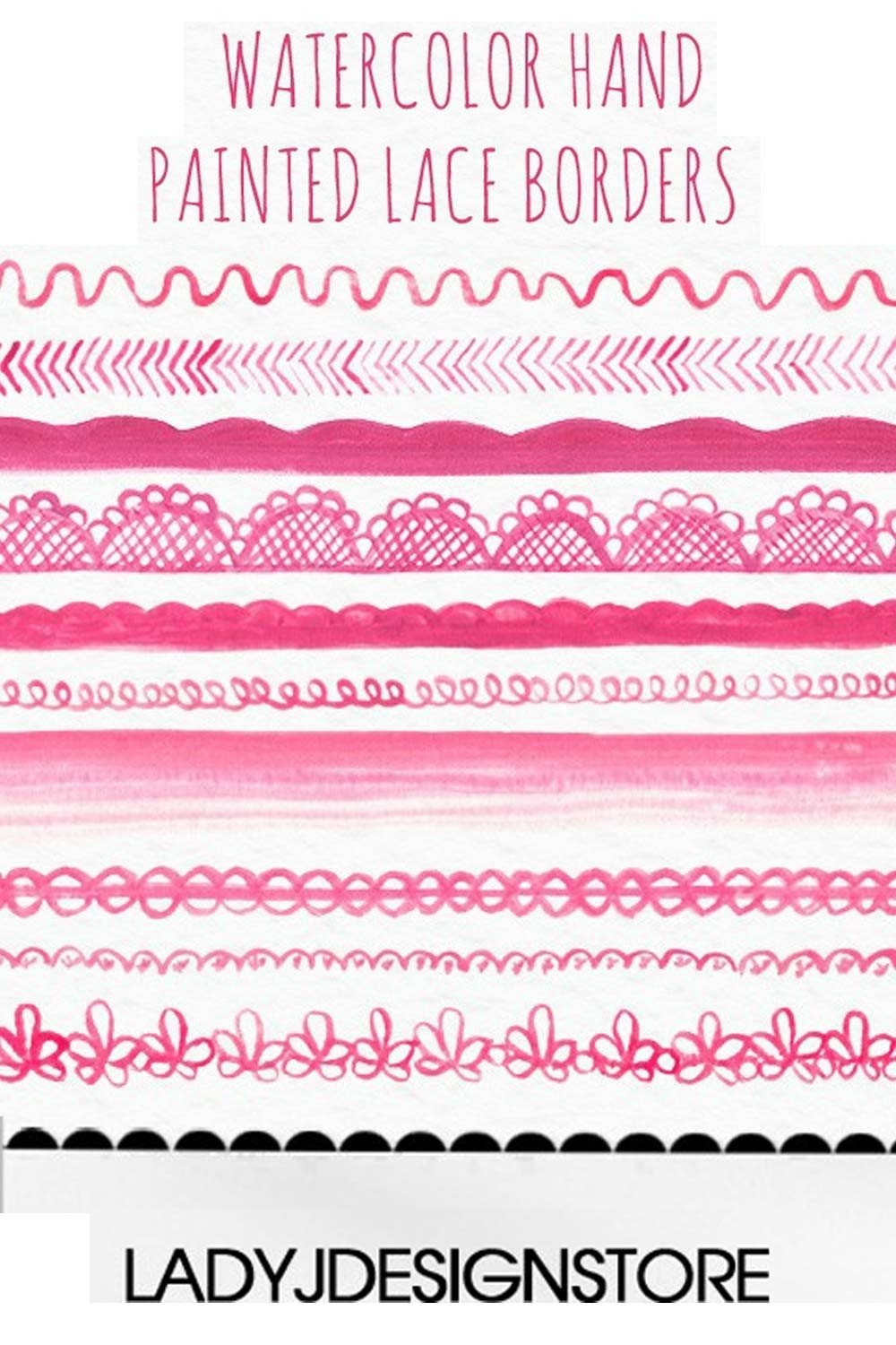 Watercolor hand painted Clip Art PINK LACE BORDER