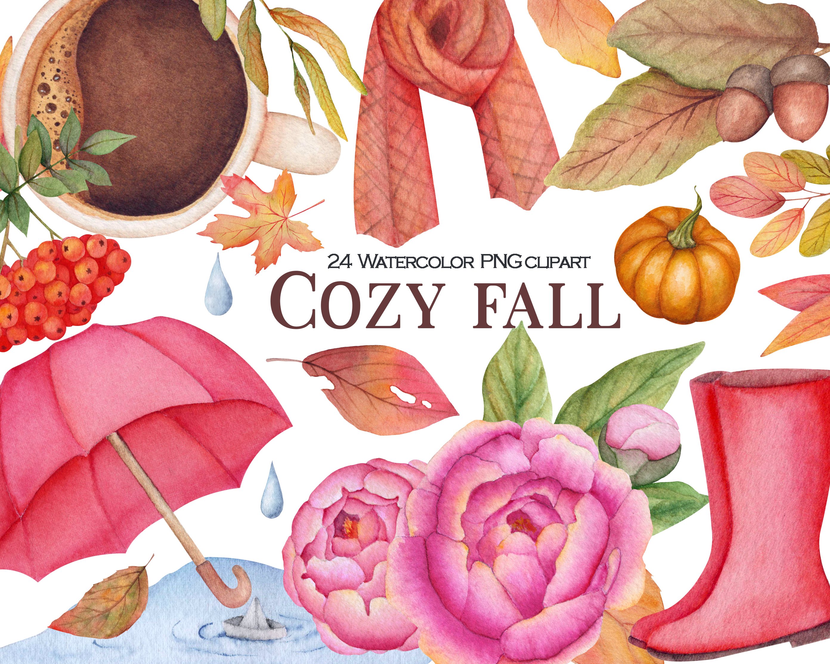Watercolor Cozy Fall clipart, thanksgiving fall png Autumn
