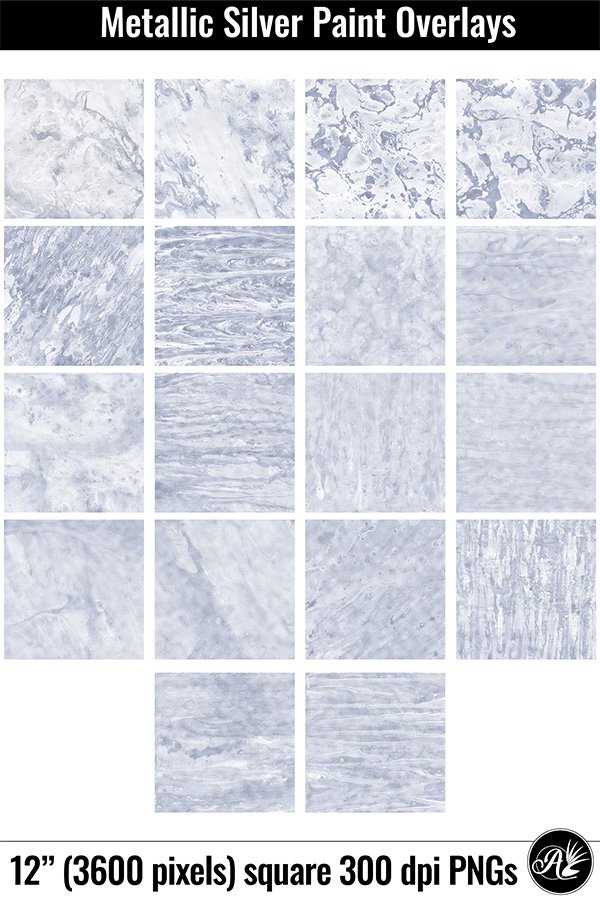 18 Silver Paint Overlays with transparent backgrounds