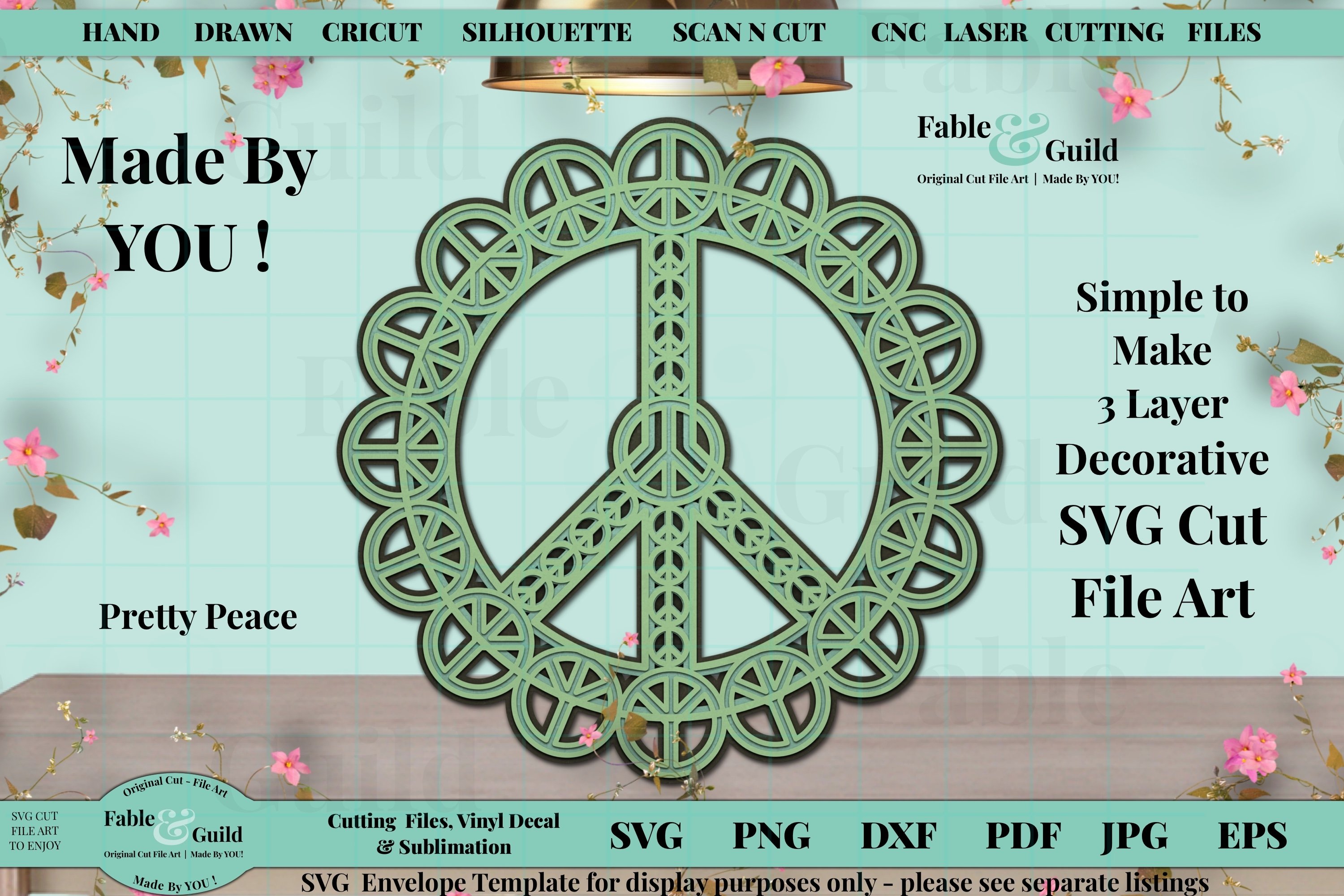 3D Layered Peace Symbol Love SVG Heart SVG Cut File Cricut
