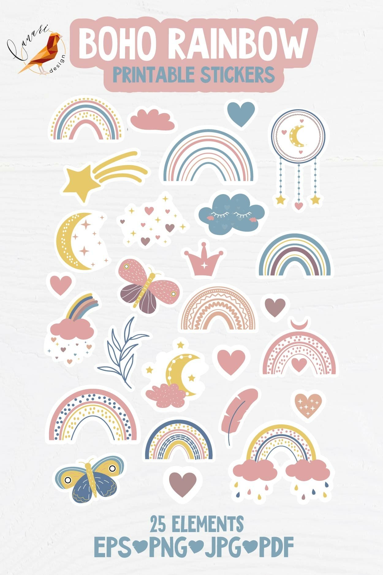 BOHO RAINBOW printable stickers bundle (1298874)