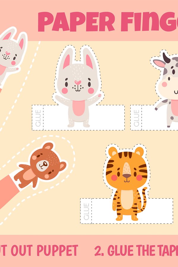 Paper animal finger puppets worksheets for kids hand. Handma