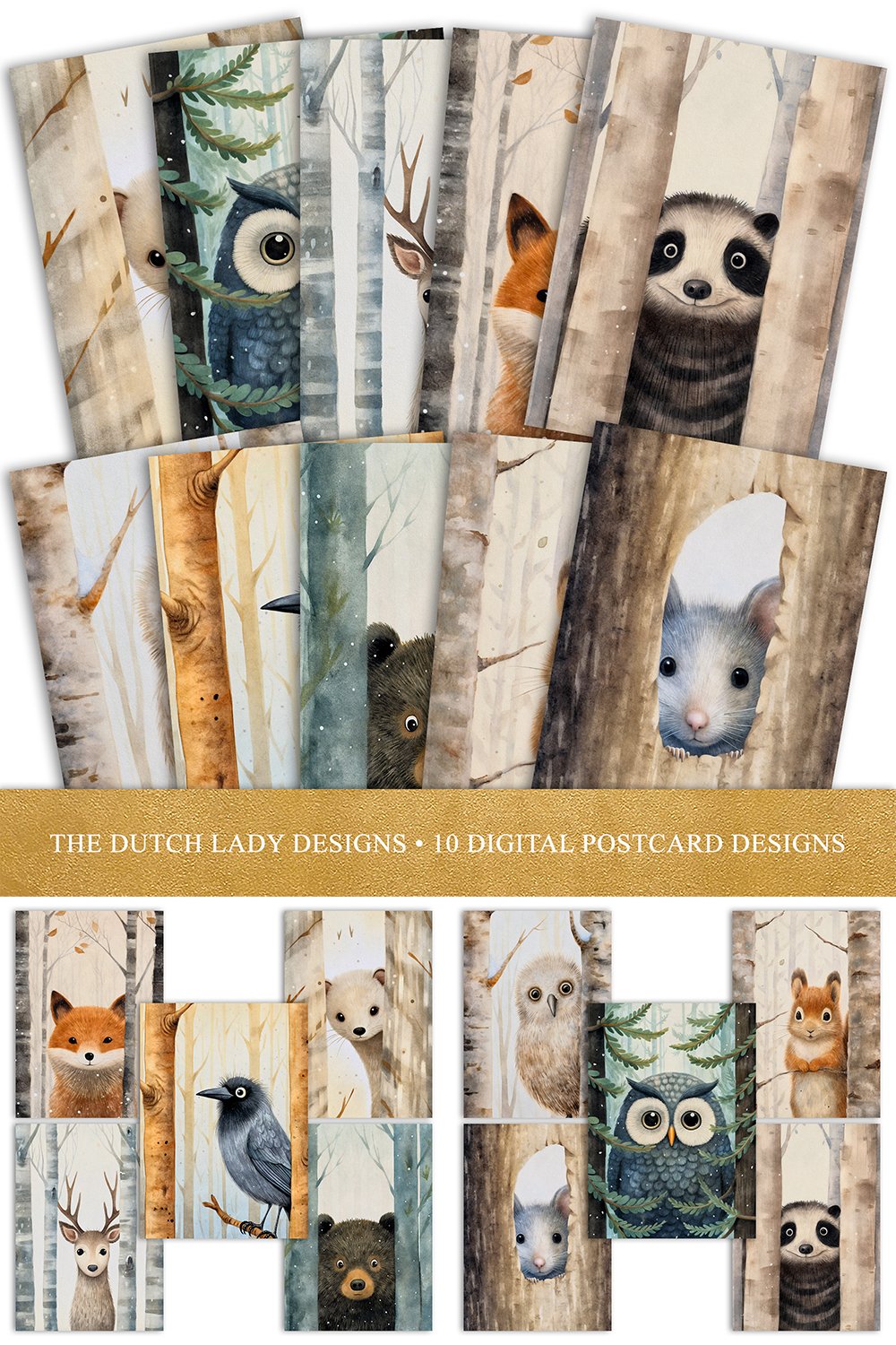 Peeping Animals Postcard and Poster Print Set