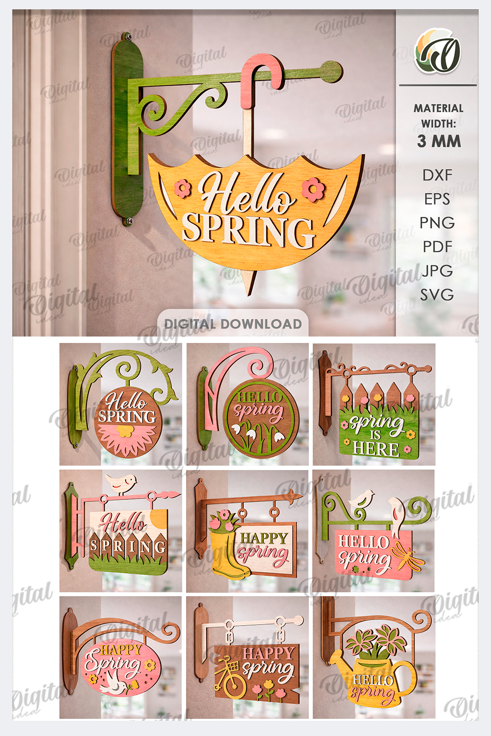 3D Spring Wall Hangers Bundle Laser Cut. Spring Sign SVG
