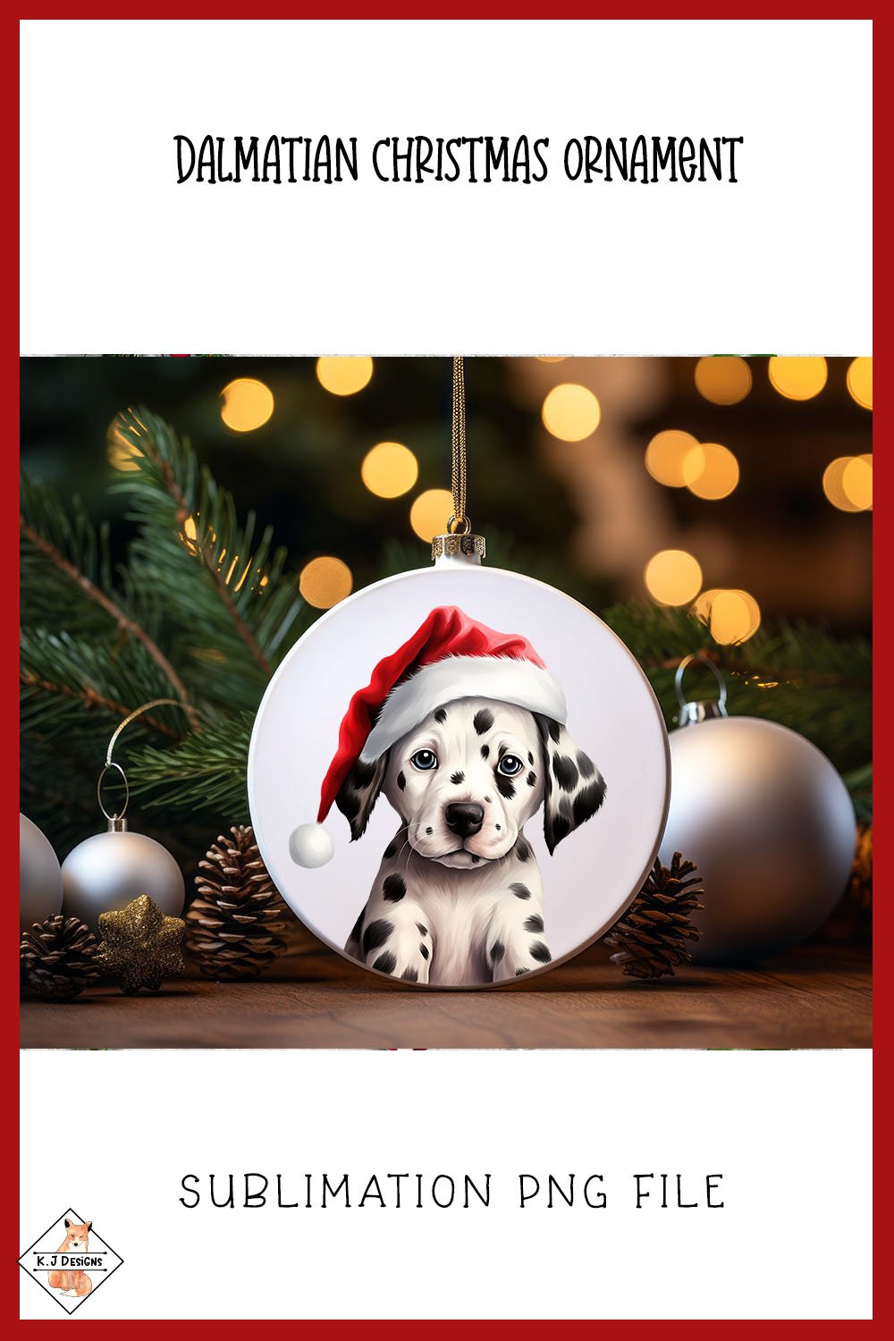 Dalmatian Christmas Ornament Sublimation Design