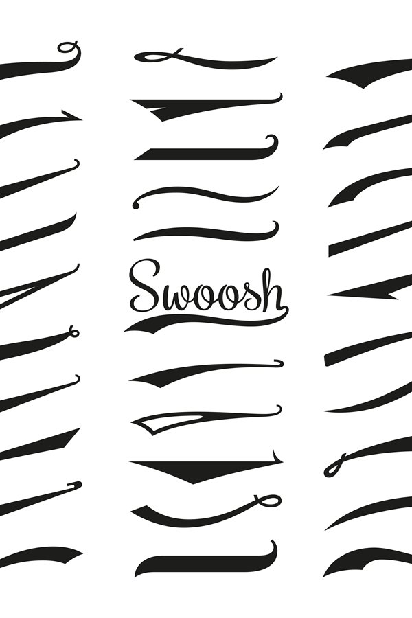 Texting tails. Baseball swoosh curly accent, retro swooshes