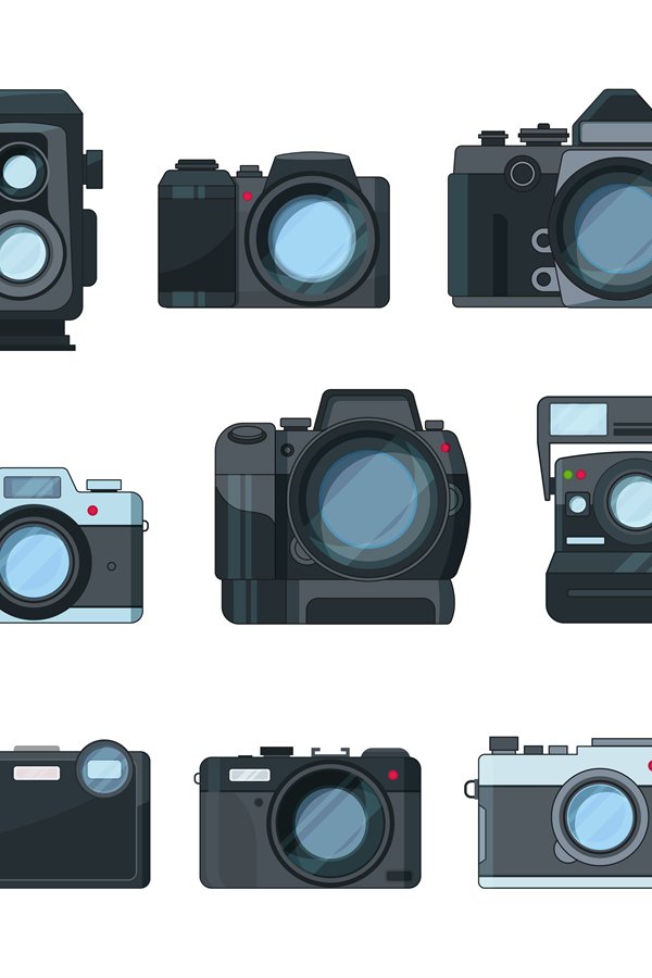 Dslr photo cameras. Vector set in cartoon style