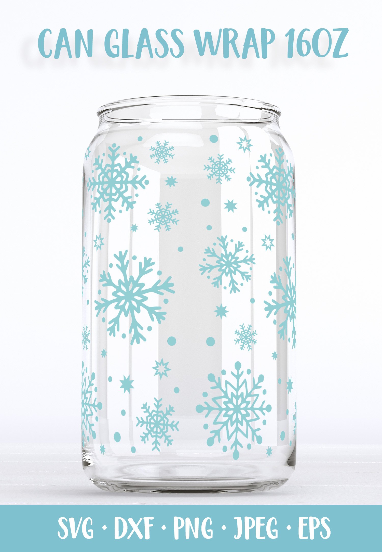Winter Snowflakes Can Glass Wrap. Snow Beer Glass Can SVG