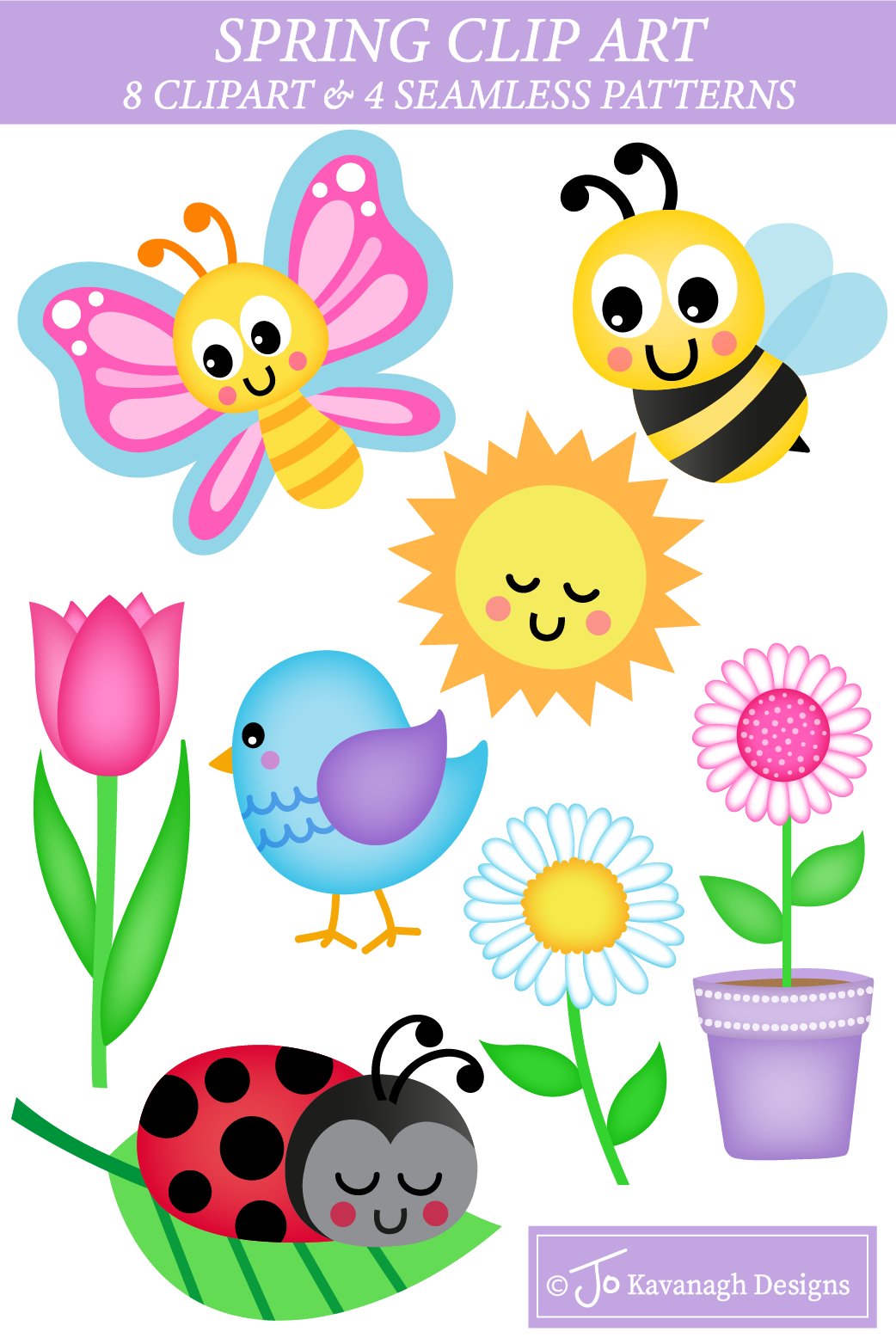 Spring clipart, Cute Bee, Butterfly graphics, Spring Flowers