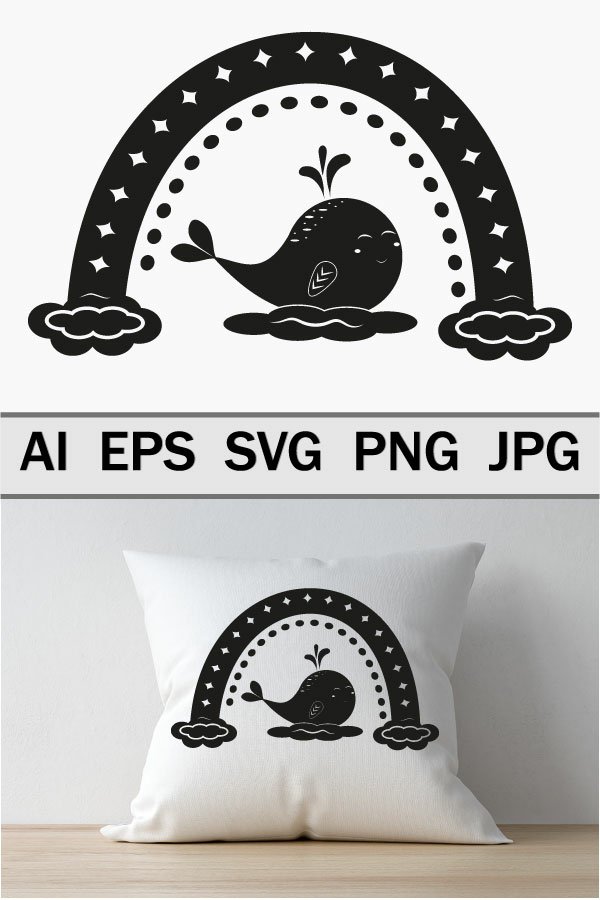 Rainbow with ornament and whale monogram SVG