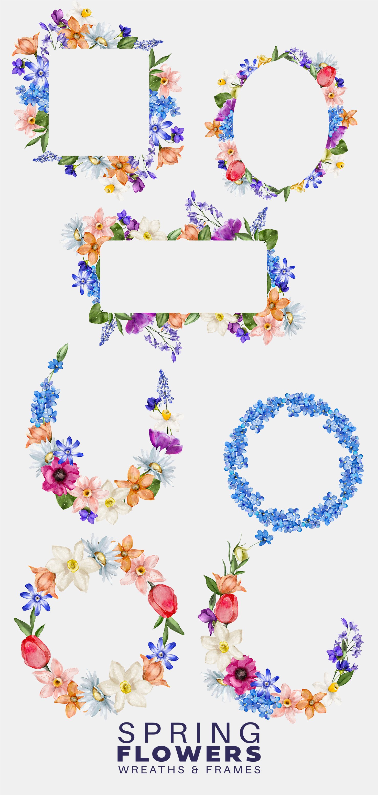 Watercolor Spring Flowers Clipart Huge Collection