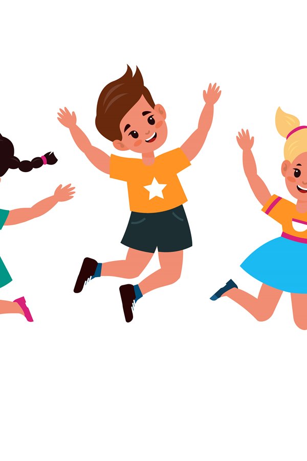 Kids jumping. Happy smiling children play and jump together,