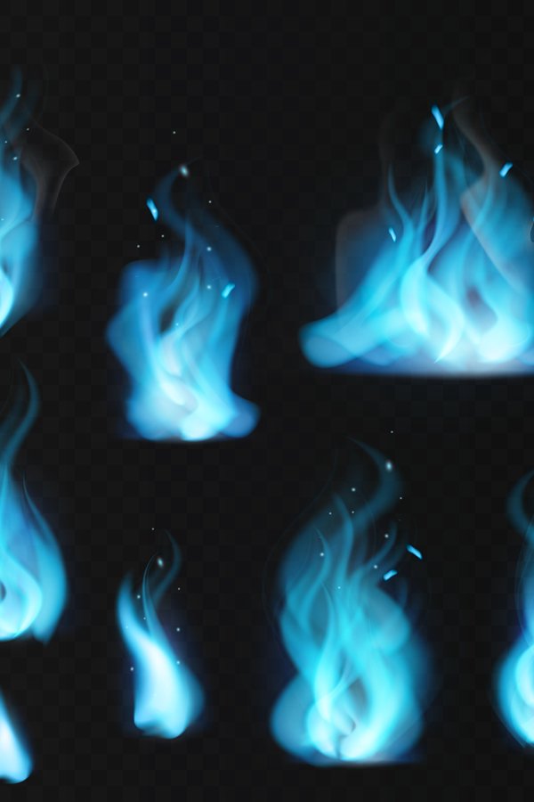 Blue flame. Burning fiery natural gas hot fireplace flames w
