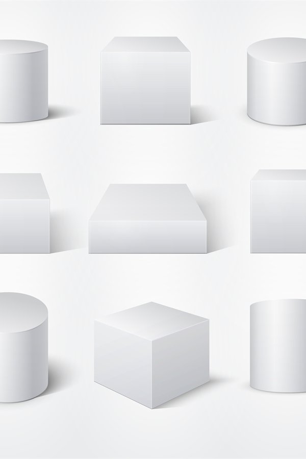 White empty 3D cylinders and cubes. Vector product podiums t