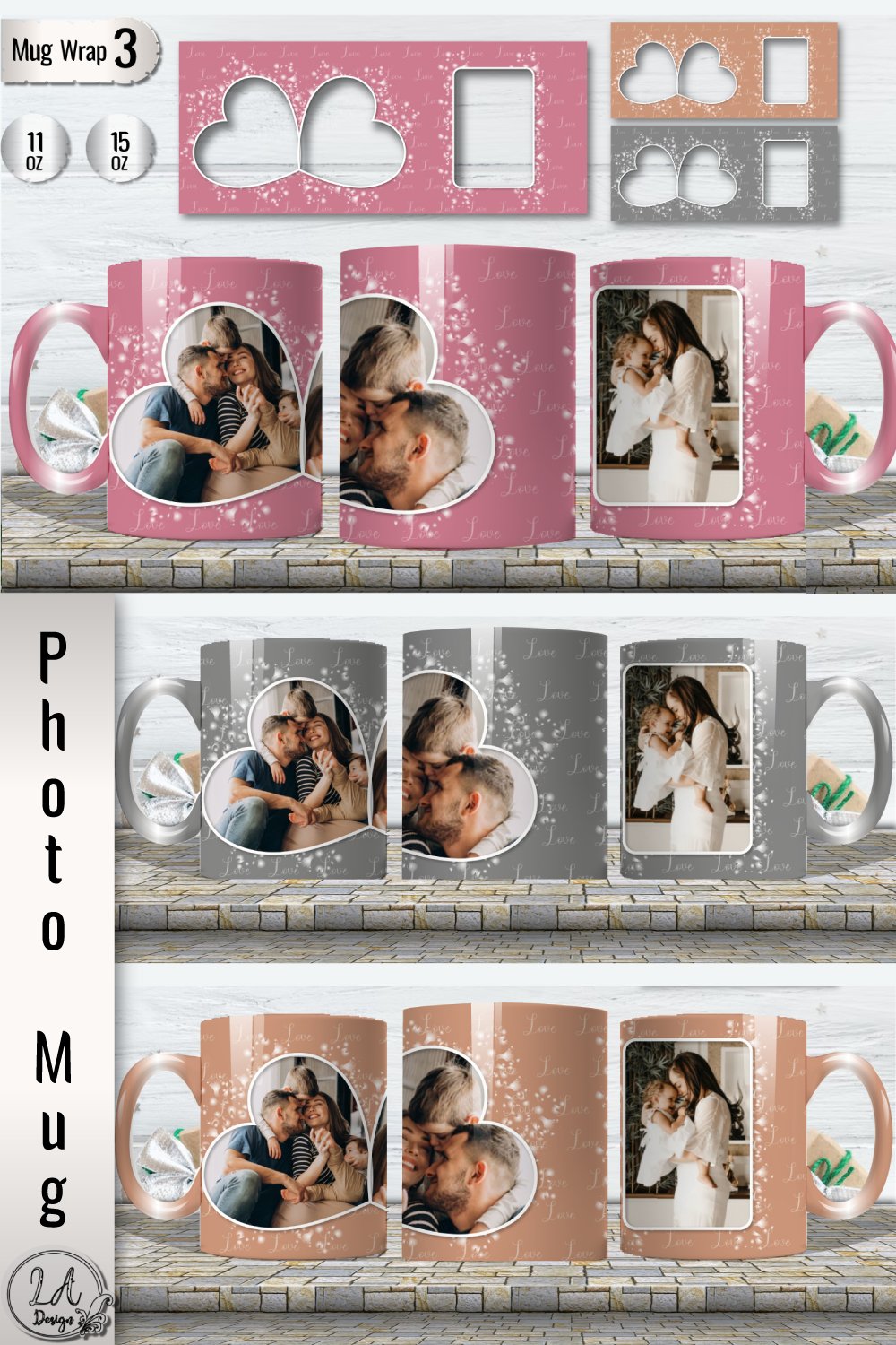 Love Photo Mug Wrap PNG | Hearts Photo Frame Sublimation