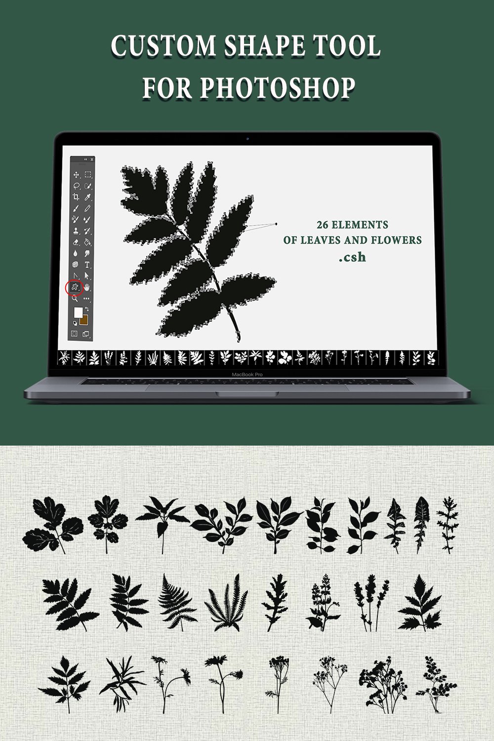 Leaves and flowers. Custom Shape Tool for Photoshop