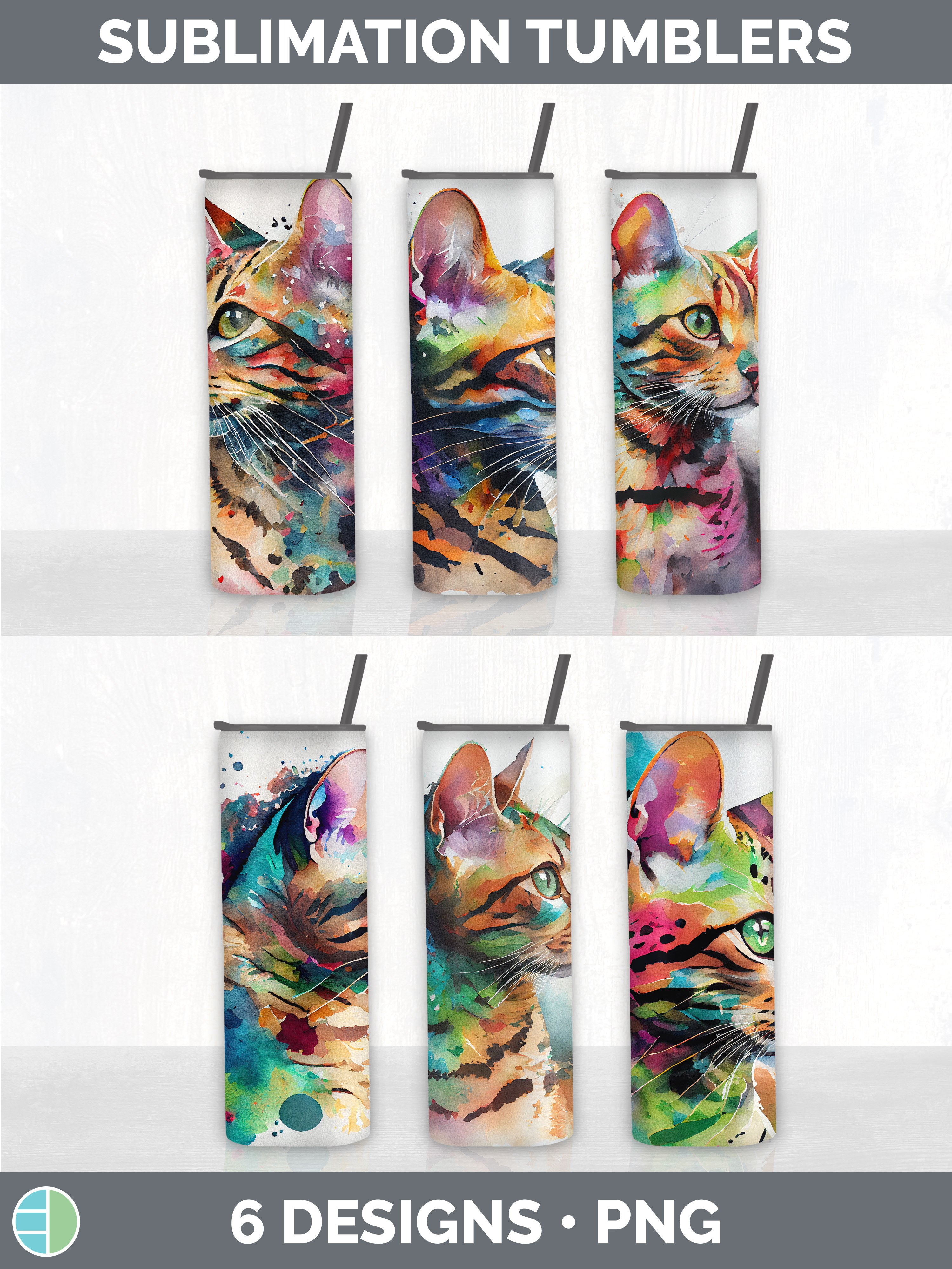 Rainbow Bengal Cat Tumbler | Sublimation 20 oz Skinny Tumble