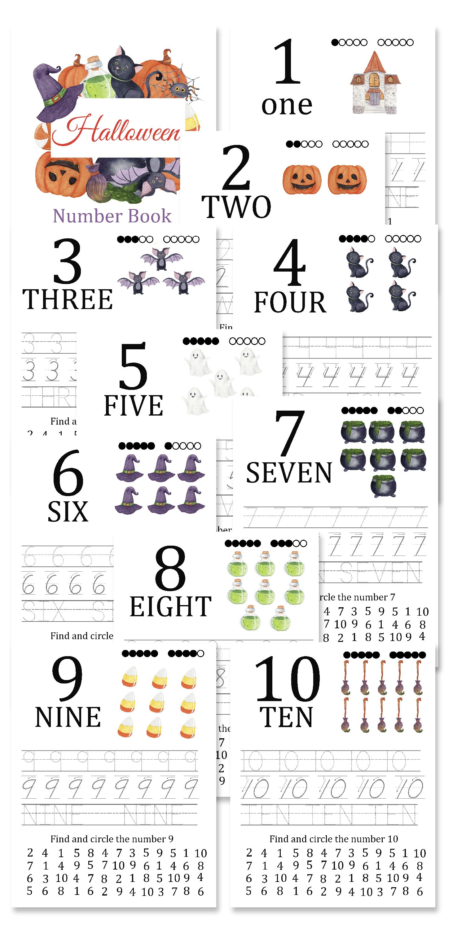 Halloween Number Book, Numbers writing practice, Halloween