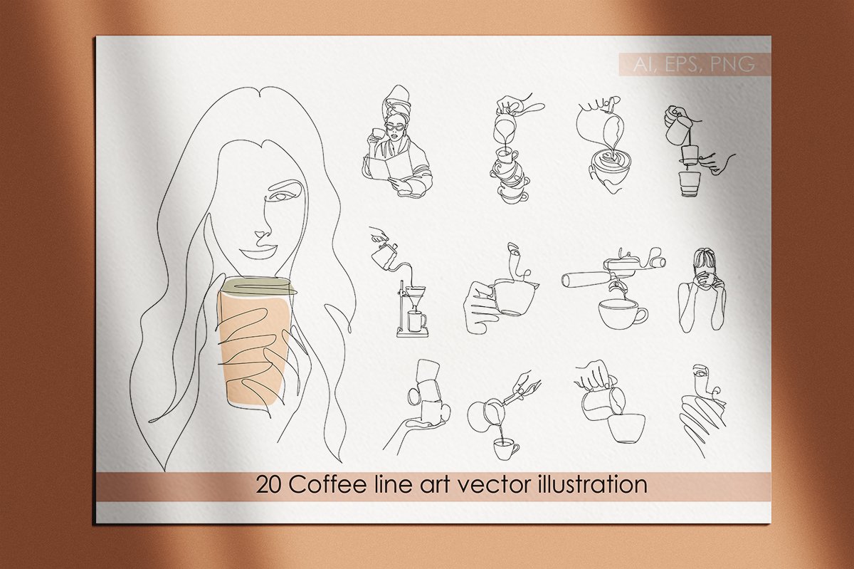 23 Coffee line art vector set