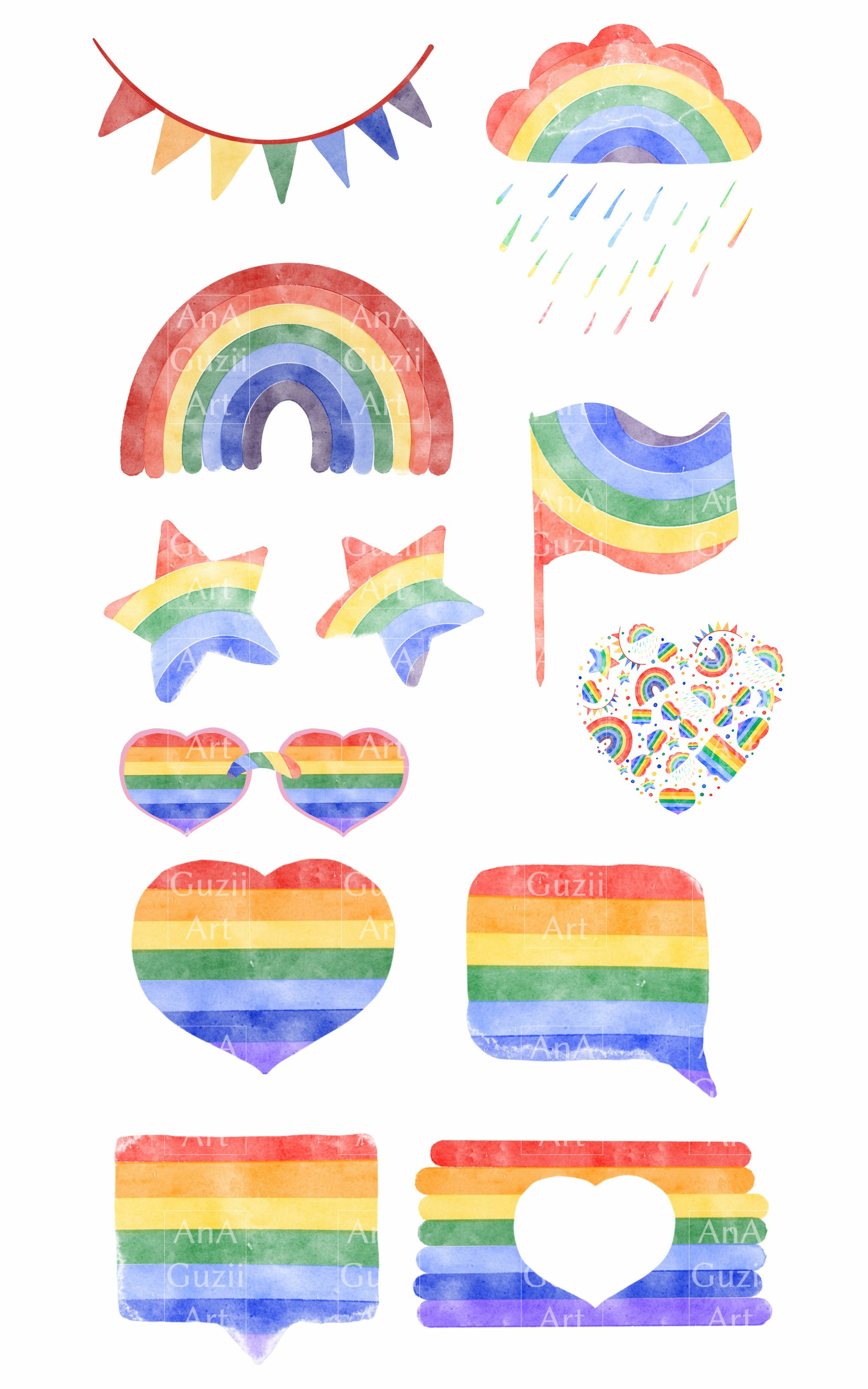 Rainbow watercolor clipart and Rainbow borders
