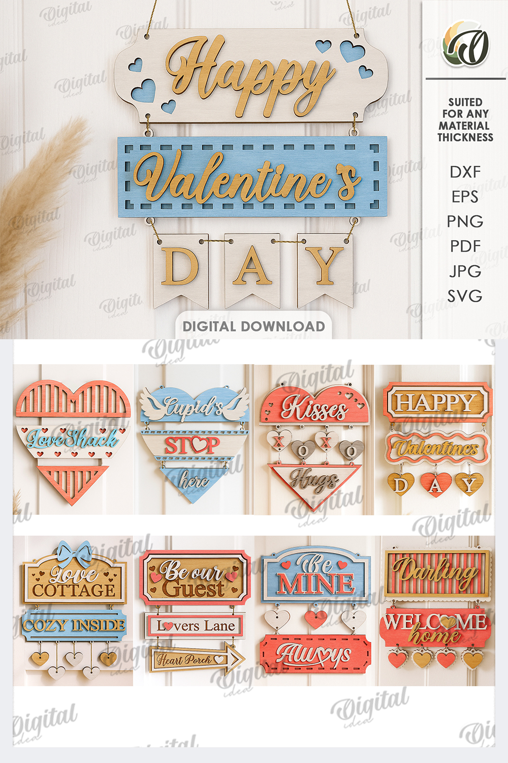Valentine's Day Door Hangers Bundle Laser Cut. Valentine SVG