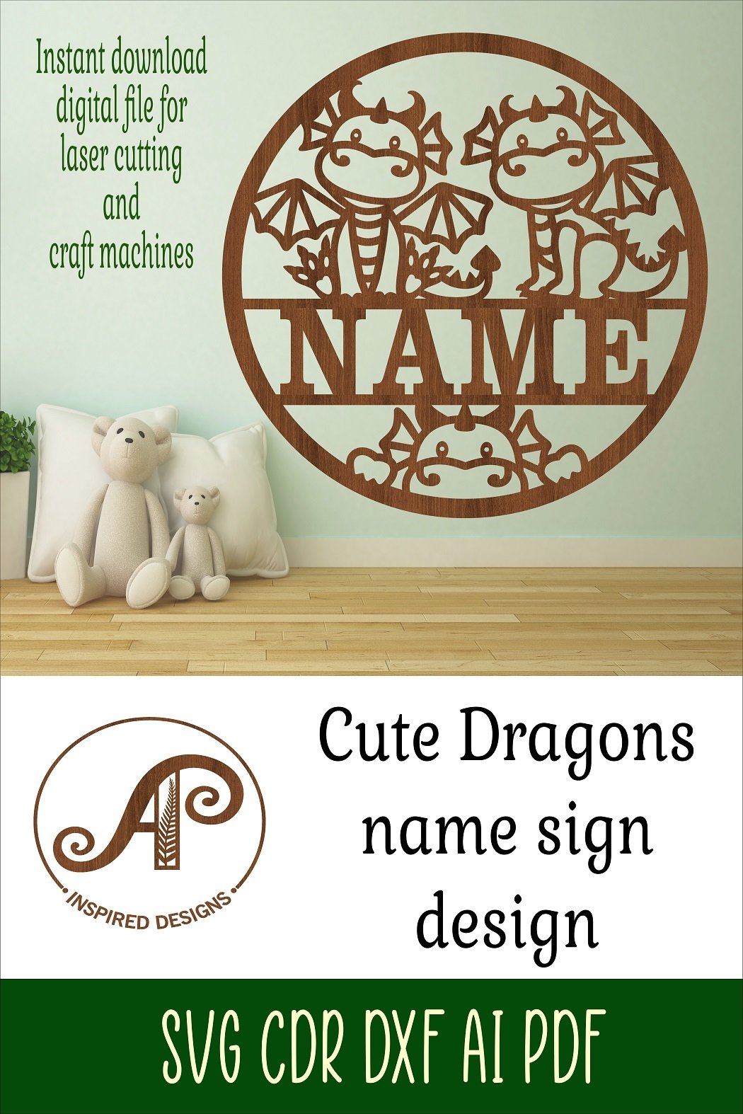 Cute Dragons name sign svg laser cut template