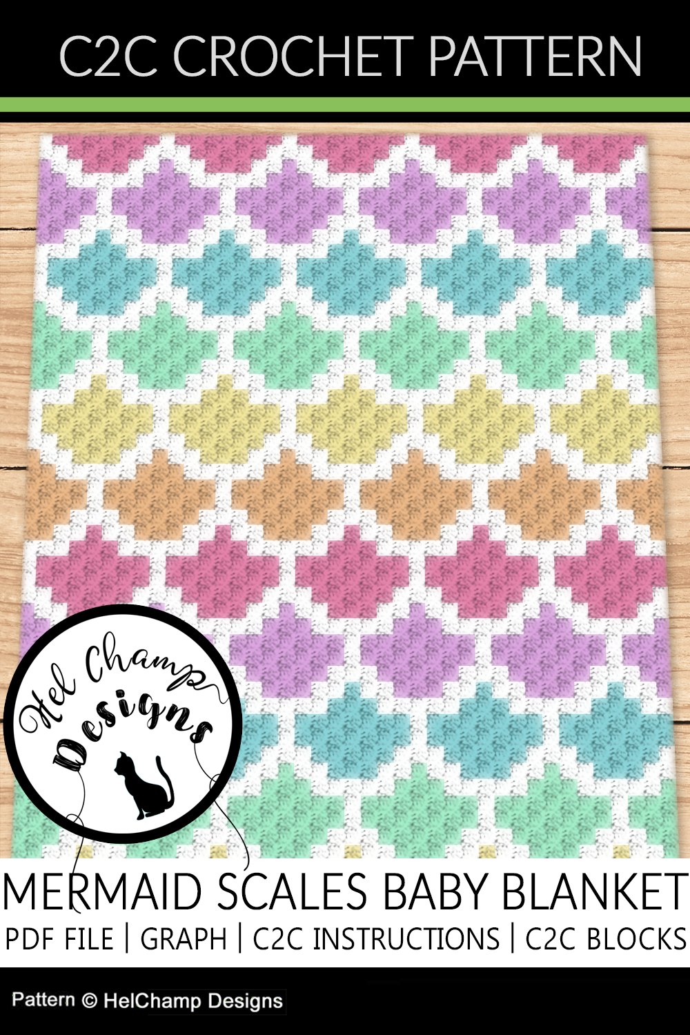 Mermaid Scales pastel Blanket - C2C Crochet Pattern