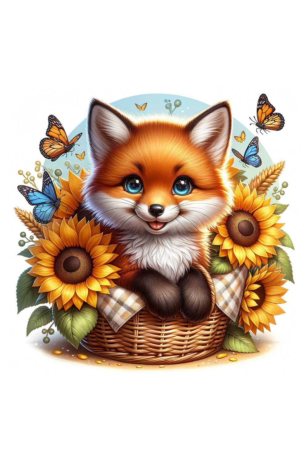 Cute Fox with Sunflowers JPG File (3550633)