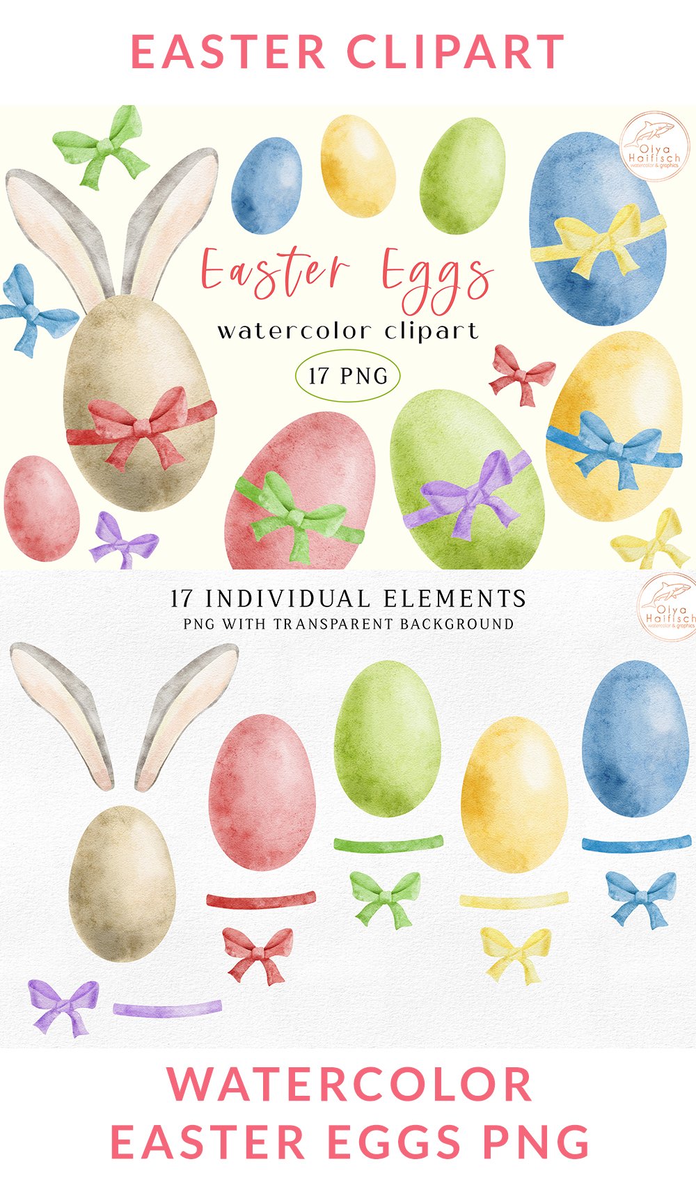 Watercolor Easter Eggs Clipart. Cute Spring PNG