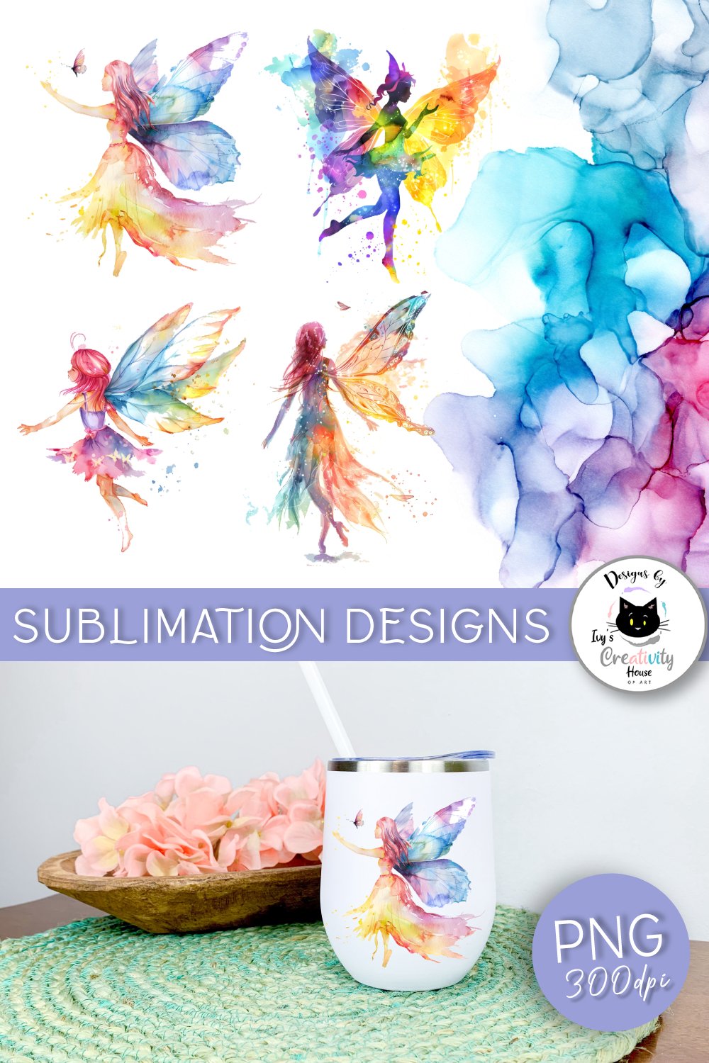 Watercolor Fairy Sublimation Designs | Mythical Clipart
