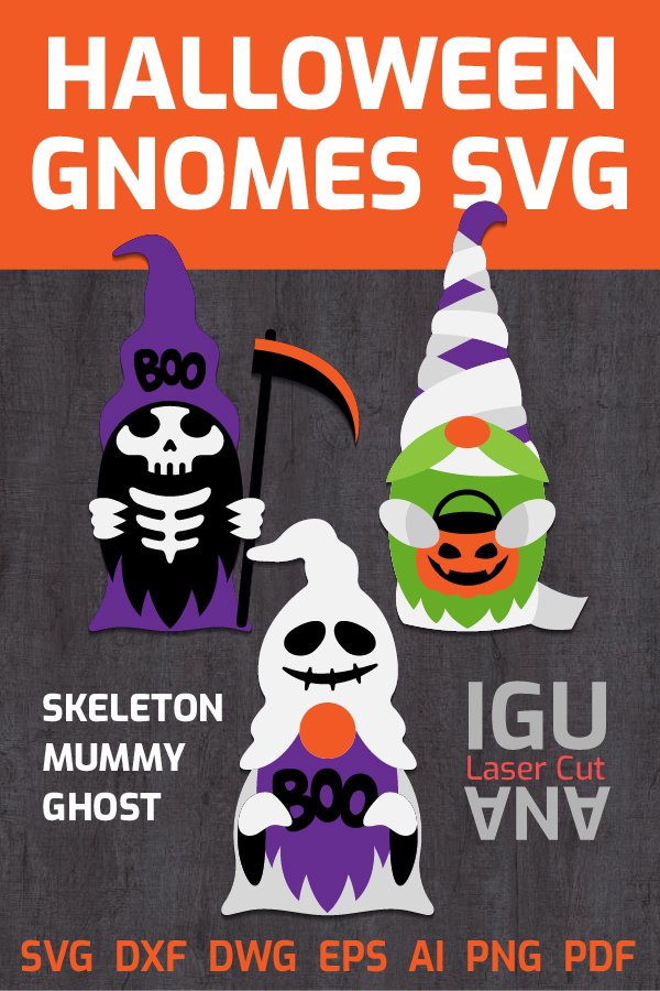 Halloween Gnomes - Skeleton Ghost Mummy gnome 3d layered svg