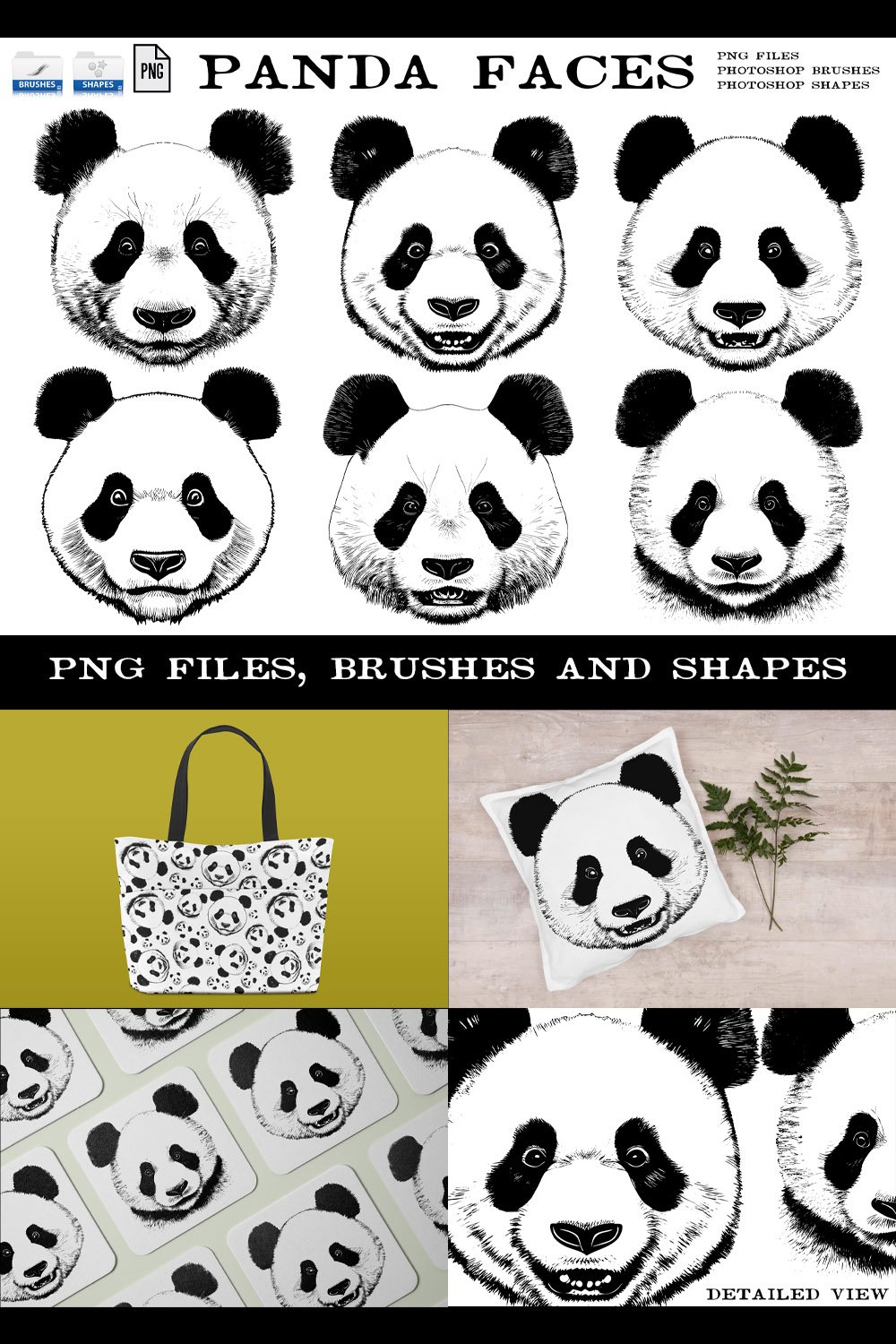 Panda Faces Graphics, Brushes and Custom Shapes