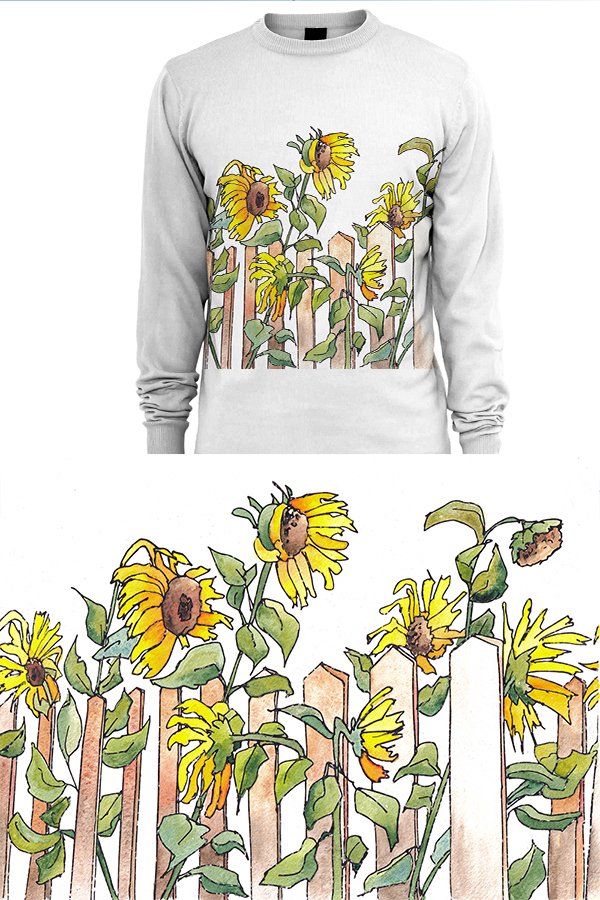 Watercolor sunflowers. Bright Seamless Print