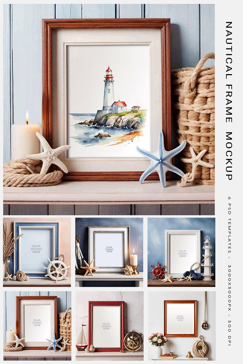 Nautical Frames Mockup - 6 Templates PSD